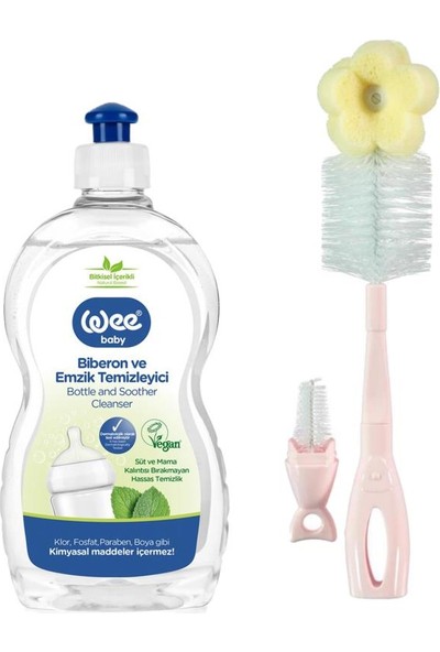 Wee Baby Biberon Fırçası ve Temizleyici Seti 2'li Pembe