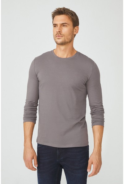 Avva Erkek Antrasit Bisiklet Yaka Düz Uzun Kol T-Shirt E001002