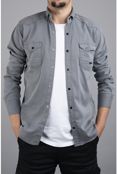 Bombe Slim Fit Erkek Kot Gömlek Gri