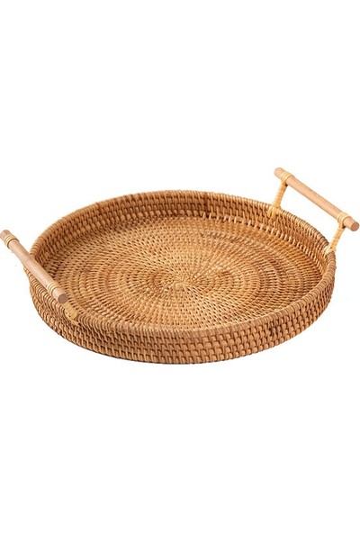 El Dokuması Rattan Saklama Tepsisi