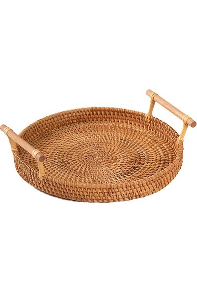 El Dokuması Rattan Saklama Tepsisi
