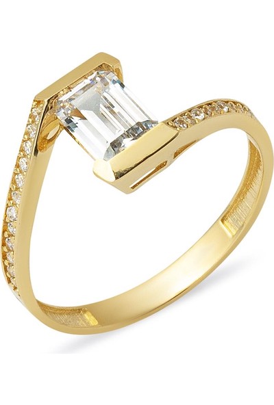 Bilezikci Baget Taşlı Asimetrik Altın Yüzük