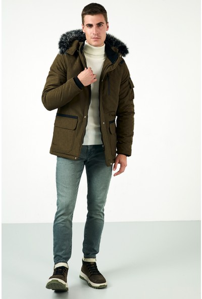 Buratti Pamuklu Peluş Astarlı Yakası Tüylü Çıkarılabilir Kapüşonlu Slim Fit Mont Erkek MONT 5711051