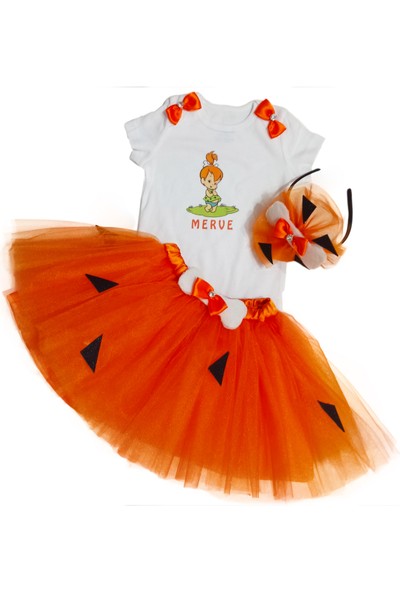 Çakıl Baskılı Turuncu Kız Çocuk Tütü Takım