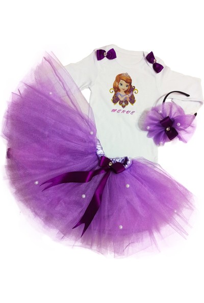 Sofia Baskılı Lila Kız Çocuk Tütü Takım