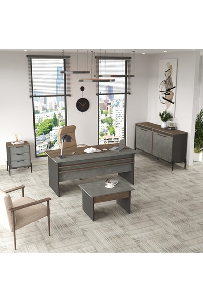 L'occi Concept Darian Abce Ofis Büro Masa Takımı Kahve-Beton-Antrasit Dr8-Cga