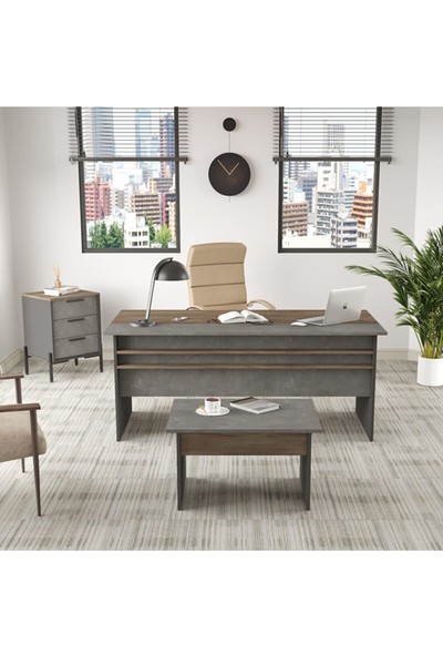 L'occi Concept Darian Abc Ofis Büro Masa Takımı Kahve-Beton-Antrasit Dr7-Cga