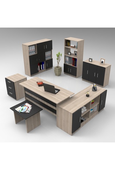 L'occi Concept Diego Abcdefg2 Ofis Büro Masa Takımı Meşe-Siyah L'occi Concept Diego Abcdefg2 Ofis Büro Masa Takımı Meşe-Siyah