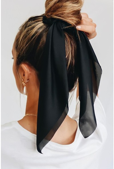 H&E Design Kadın Siyah Şifon Fular Lastik Toka H&E Design Kadın Siyah Şifon Fular Lastik Toka