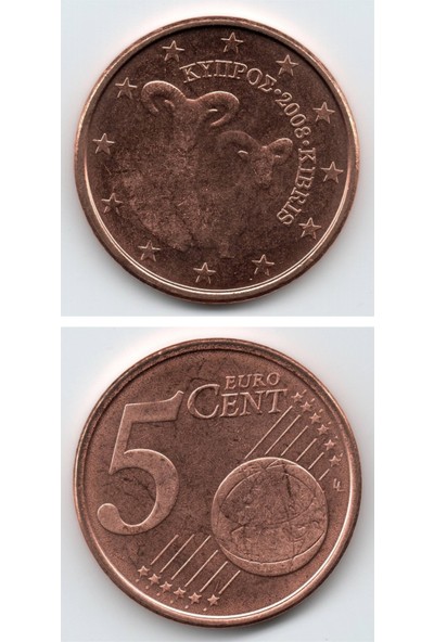 Benim Koleksiyonum Kıbrıs, 5 Euro Cent 2008, Çil Eski Madeni Para