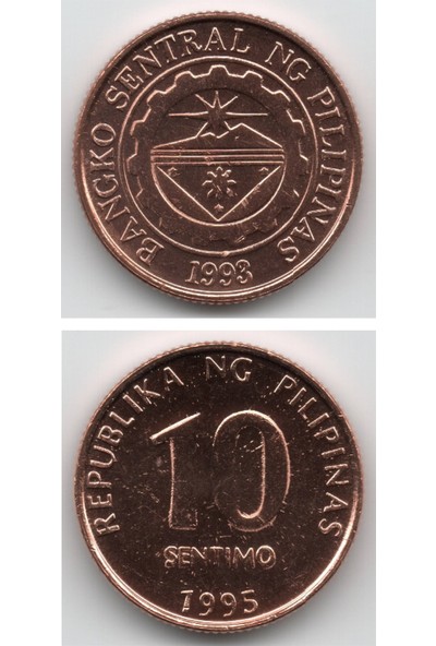 Benim Koleksiyonum Filipinler, 10 Sentimo 1995, Çil Eski Madeni Para