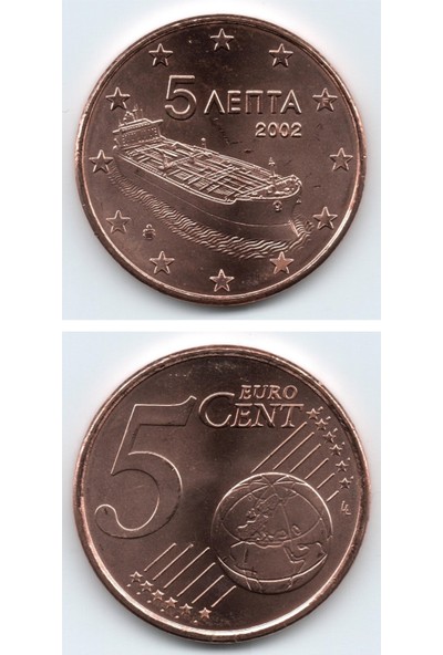Benim Koleksiyonum Yunanistan, 5 Euro Cent 2002, Çil Eski Madeni Para Benim Koleksiyonum Yunanistan, 5 Euro Cent 2002, Çil Eski Madeni Para