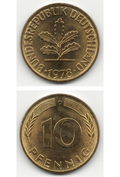 Benim Koleksiyonum Almanya, 10 Pfennig 1978, Çil Eski Madeni Para Benim Koleksiyonum Almanya, 10 Pfennig 1978, Çil Eski Madeni Para