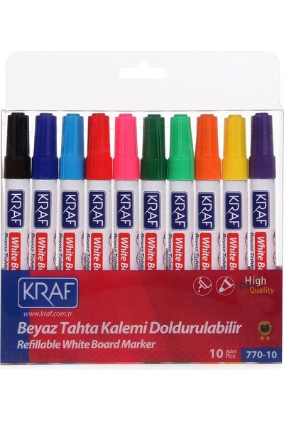 Kraf 770 Doldurulabilir Beyaz Tahta Kalemi 10'lu Set