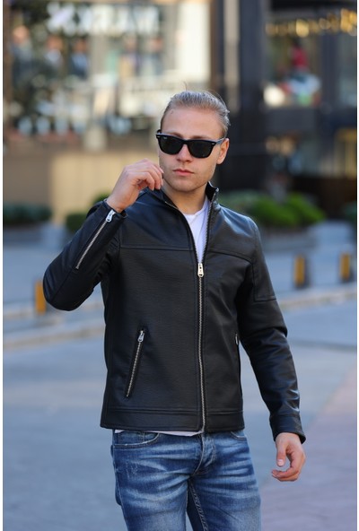 B Basicolic Erkek Yeni Sezon Siyah Içi Kürklü Deri Ceket Mont