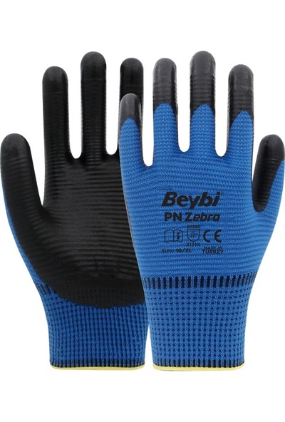 Beybi Pn Zebra Mavi Polyester Örme Nitril Eldiven (9/L) Beybi Pn Zebra Mavi Polyester Örme Nitril Eldiven (9/L)