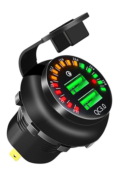 Ally Qc3.0 Araç Su Geçirmez 12V Çift USB Şarj Soketi LED Voltmetre AL-34801