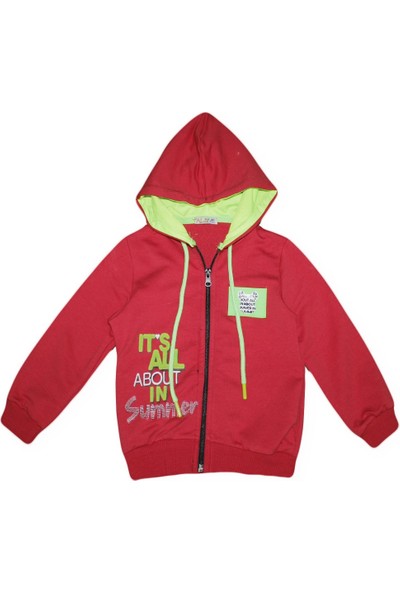 Alg 622487 Alg Summer Baskılı Kapüşonlu Kız Hırka 3-7 Yaş Kırmızı