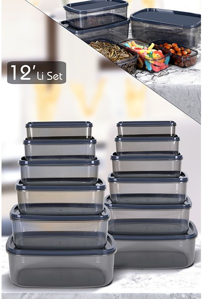 Meleni Home 12'li Set Dikdörtgen Sweet Saklama Kabı Seti Düzenleyici - Platin Serisi Meleni Home 12'li Set Dikdörtgen Sweet Saklama Kabı Seti Düzenleyici - Platin Serisi