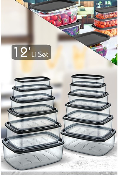 Meleni Home 12'li Set Dikdörtgen Sweet Saklama Kabı Seti - Şeffaf