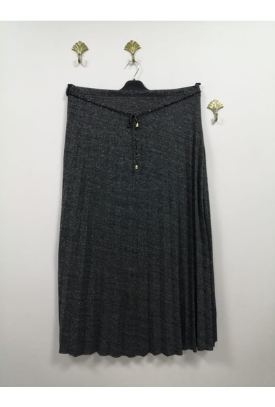 Julyanbutik Büyük Beden Beli Lastikli Pilisoli Füme Kışlık Yumoş Etek