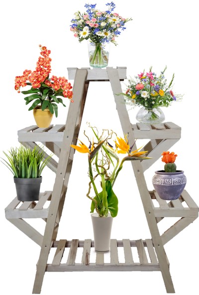 Severale Ahşap Beyaz Çiçeklik