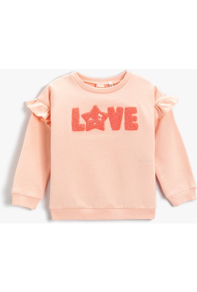 Koton Kız Bebek Love Baskılı Kolu Fırfırlı Sweatshirt Pamuklu