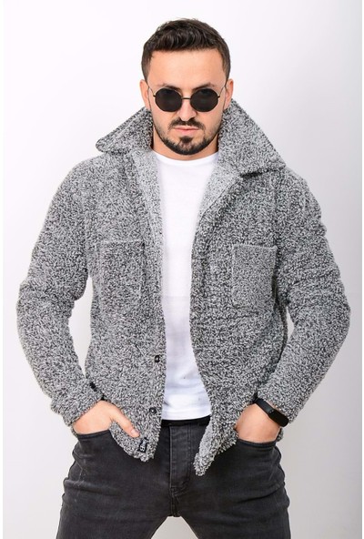 Edwox Erkek Normal Kalıp Cepli Düğmeli Peluş Hırka Gri E139 Edwox Erkek Normal Kalıp Cepli Düğmeli Peluş Hırka Gri E139