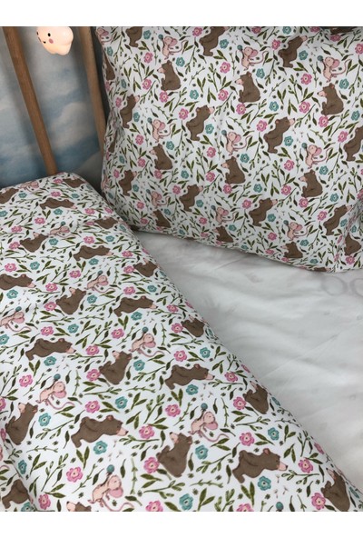 Ufo Baby Pamuk Saten Bebek Çocuk Nevresim Yastık Kılıfı Ayı ve Fare Desenli