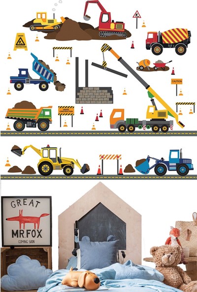 Kt Grup Iş Makineleri Şantiye Sahası Xl Erkek Çocuk Odası Duvar Sticker