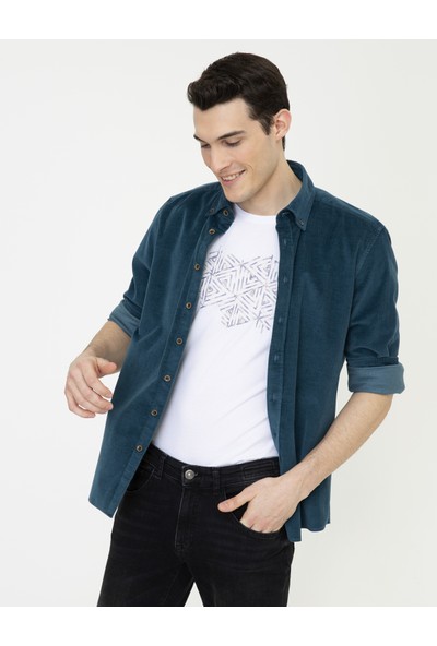 Pierre Cardin Petrol Regular Fit Kadife Gömlek 50241505-VR102