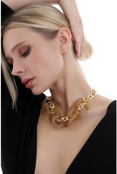 Dreamlike Özel Tasarım Cool and Chic Kemik Asetat Zincir Zarif ve Şık Kolye