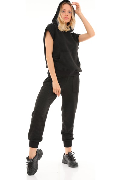 Dreamlike Kapüşonlu Cepli Kısa Kol Sweat Cepli Bel Büzgülü Pantolon Takım