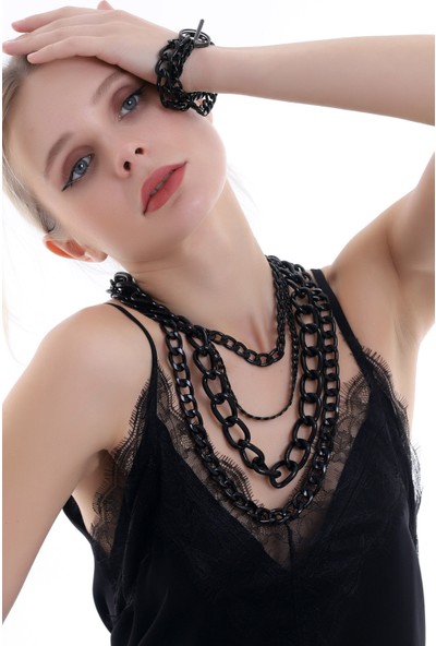 Dreamlike Özel Tasarım Kat Kat Zincir Kolye ve Bileklik Set