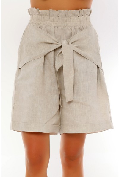 Dreamlike Özel Tasarım Beli Büzgülü ve Kuşaklı Cepli Rahat Şık Keten Şort Dreamlike Özel Tasarım Beli Büzgülü ve Kuşaklı Cepli Rahat Şık Keten Şort