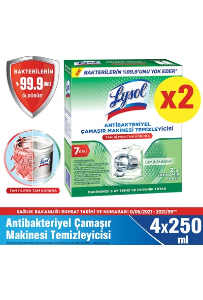 Lysol Antibakteriyel Çamaşır Makinesi Temizleyici Çam ve Okaliptus Ferahlığı 4 x 250 ml Lysol Antibakteriyel Çamaşır Makinesi Temizleyici Çam ve Okaliptus Ferahlığı 4 x 250 ml