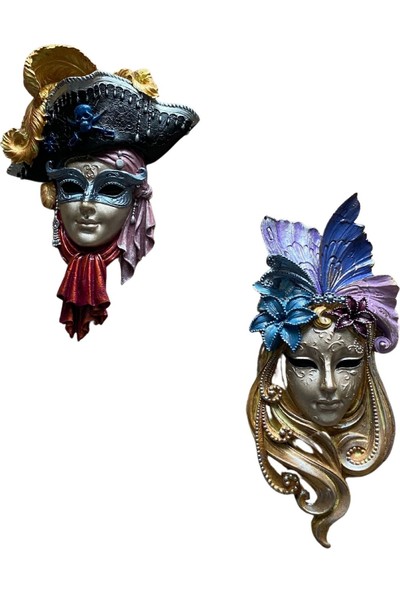 Tasarloxi Tüylü Şapkalı Kadın ve Korsan Şapkalı Kadın Dekoratif Duvar Süsü