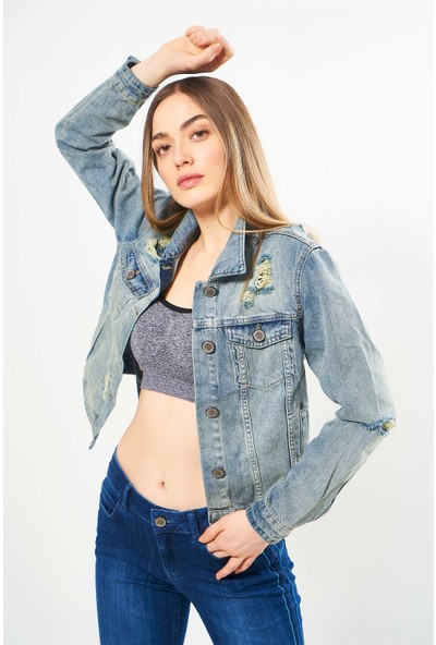 Finger Print Warner Bros Lisanslı Kadın Kot Ceket - Harley Quinn Baskılı