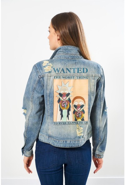 Finger Print Warner Bros Lisanslı Kadın Kot Ceket - Rick & Morty Baskılı