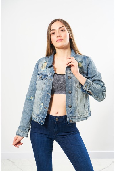 Finger Print Warner Bros Lisanslı Kadın Kot Ceket - Rick & Morty Baskılı