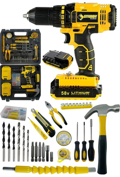 Sturdy 58V 8AH Lıon Çift Akülü Turbo Şarjlı Vidalama Matkap 39 Parça Setli Sturdy 58V 8AH Lıon Çift Akülü Turbo Şarjlı Vidalama Matkap 39 Parça Setli