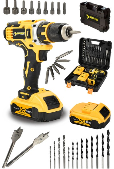 Sturdy Japon Techn 2022 Seri 58 vf 6ah Ly-4 Çelik Mandren- Şanzuman Şarjlı Çift Akülü Vidalama 30 Prç Setli