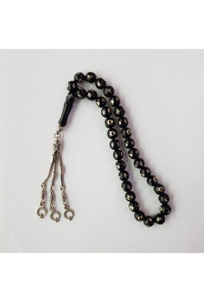 Suat Yalçın Takı ve Tespih Ay Yıldız Işlemeli Oltu Taşı Tesbih