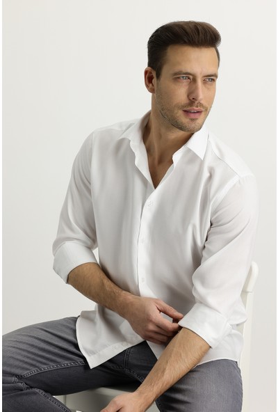 Kiğılı Uzun Kol Relax Fit Lyocell Gömlek Kiğılı Uzun Kol Relax Fit Lyocell Gömlek