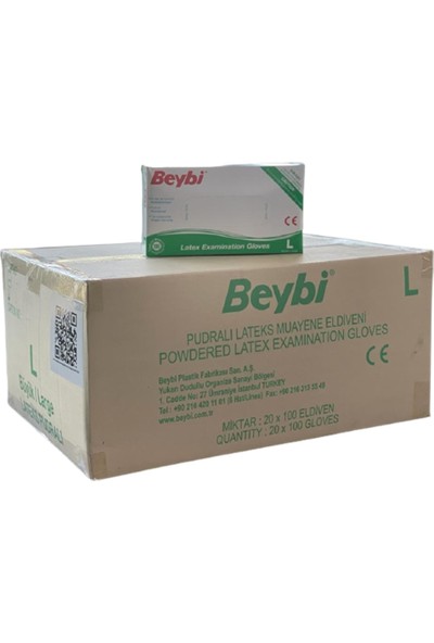 Beybi Latex Pudralı Beyaz Eldiven Large 100'lü 1 Koli 20'li Beybi Pudralı Large Koli Beybi Latex Pudralı Beyaz Eldiven Large 100'lü 1 Koli 20'li Beybi Pudralı Large Koli