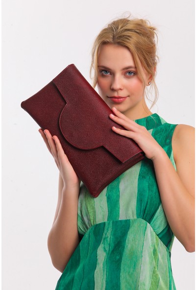Mutlu Mikrop Clutch Düz Deri Bordo Mutlu Mikrop Clutch Düz Deri Bordo