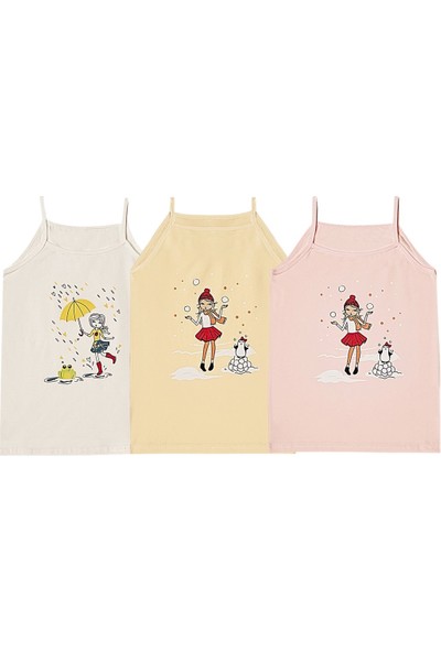 C&city Kız Çocuk 3'lü Ip Askı Baskılı Atlet 1001 K-104