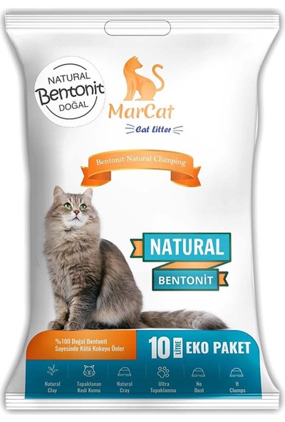 Marcat Kedi Kumu Natural Bentonit Kokusuz Topaklanan 10 Lt