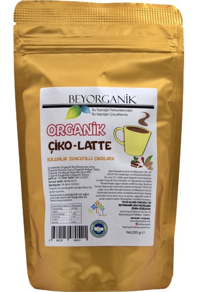 Beyorganik Çiko-Latte (Organik Latte) Zencefilli Çikolata 200 gr