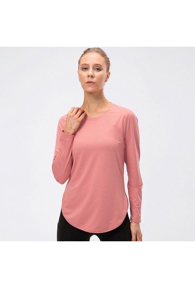 Kadın Spor Yuvarlak Yaka Düz Renk Ince T-Shirt (Yurt Dışından)